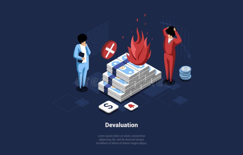 Conceptual Vector Illustration of Money Devaluation Idea. 3D Isometric ...
