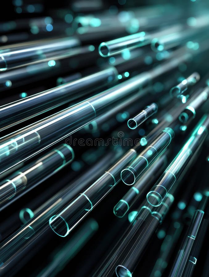 Conceptual Visualization of AI Data Streams Flowing through Transparent Tubes in a Futuristic ...