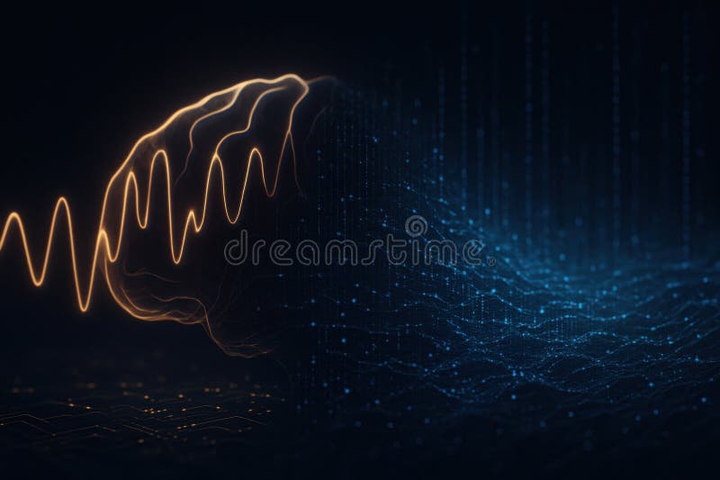 A Conceptual Visualization of a Brain Interacting with Neural Wave Data, Representing Artificial ...