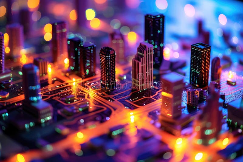 Conceptual Smart City on Digital Circuit Board, AI Concept AIG41 Stock ...