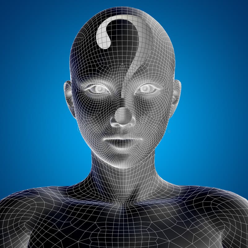 Conceptual 3D Wireframe Human Female or Woman Face or Head Stock ...