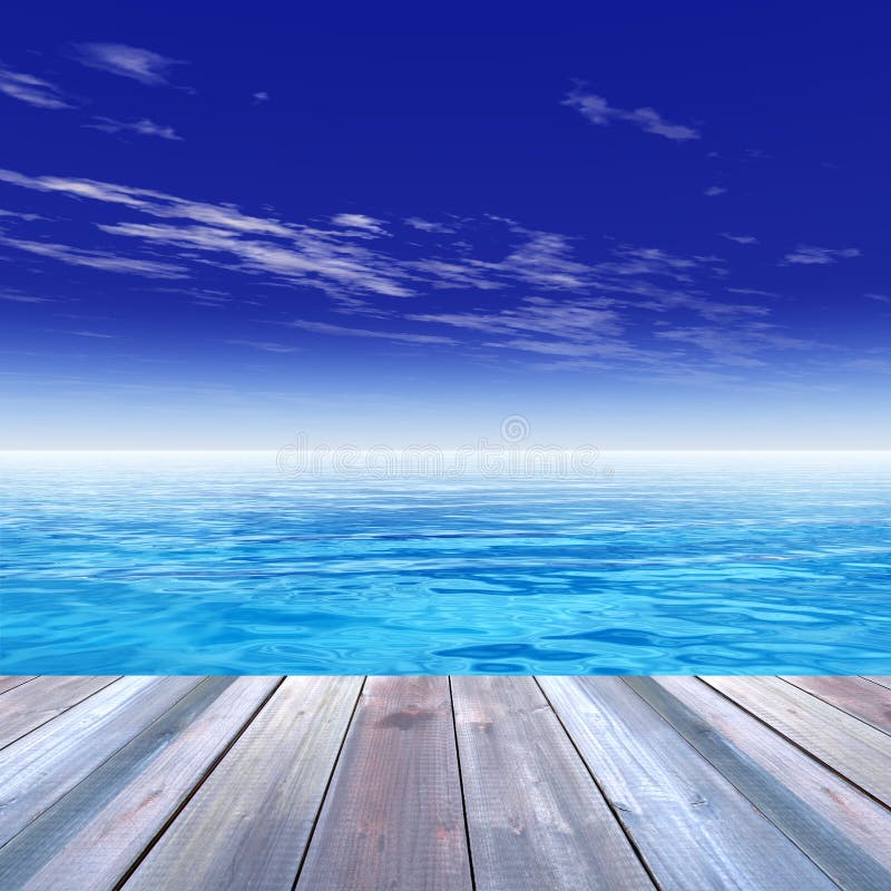 Conceptual Wood Deck Over Sea and Sky Banner Stock Image - Image of ...