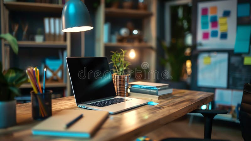 Conceptual Workspace, Empty Space Desk with Laptop Computer Screen ...