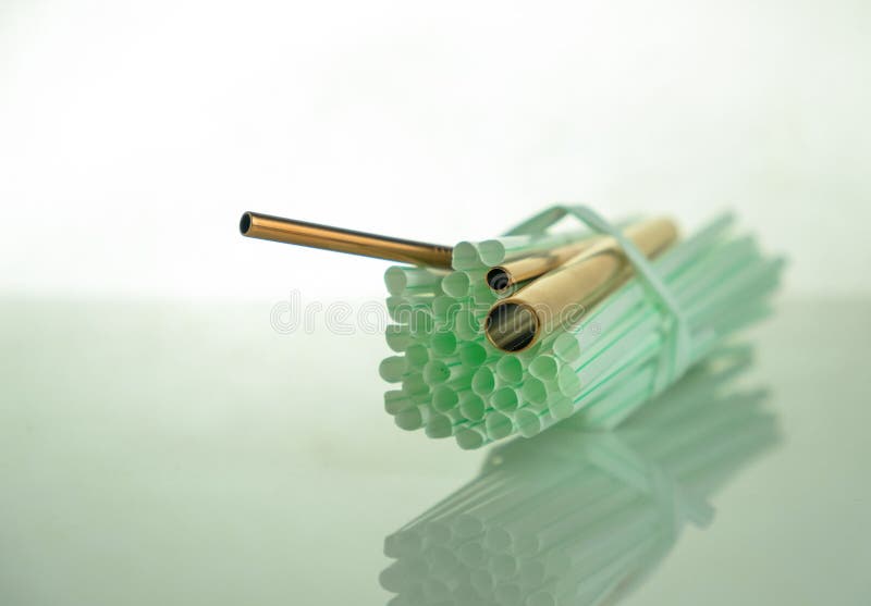 Single Use Plastic Against Reusable Steel Straw. Stock Image - Image of ...