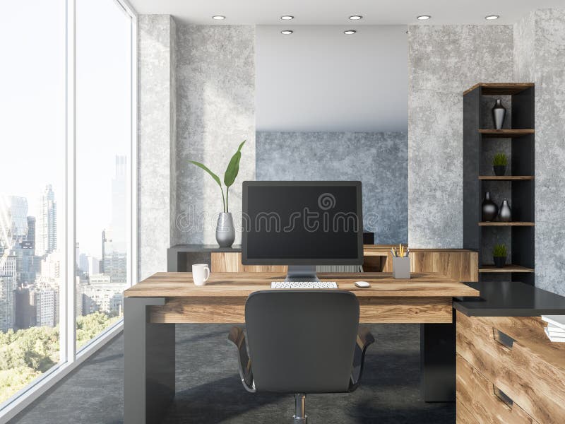 Concerete Office Workplace, Computer Front View Stock Illustration ...