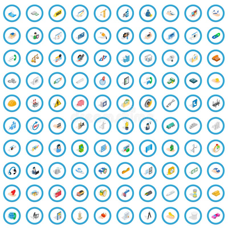 100 Concern Icons Set, Isometric 3d Style Stock Vector - Illustration ...