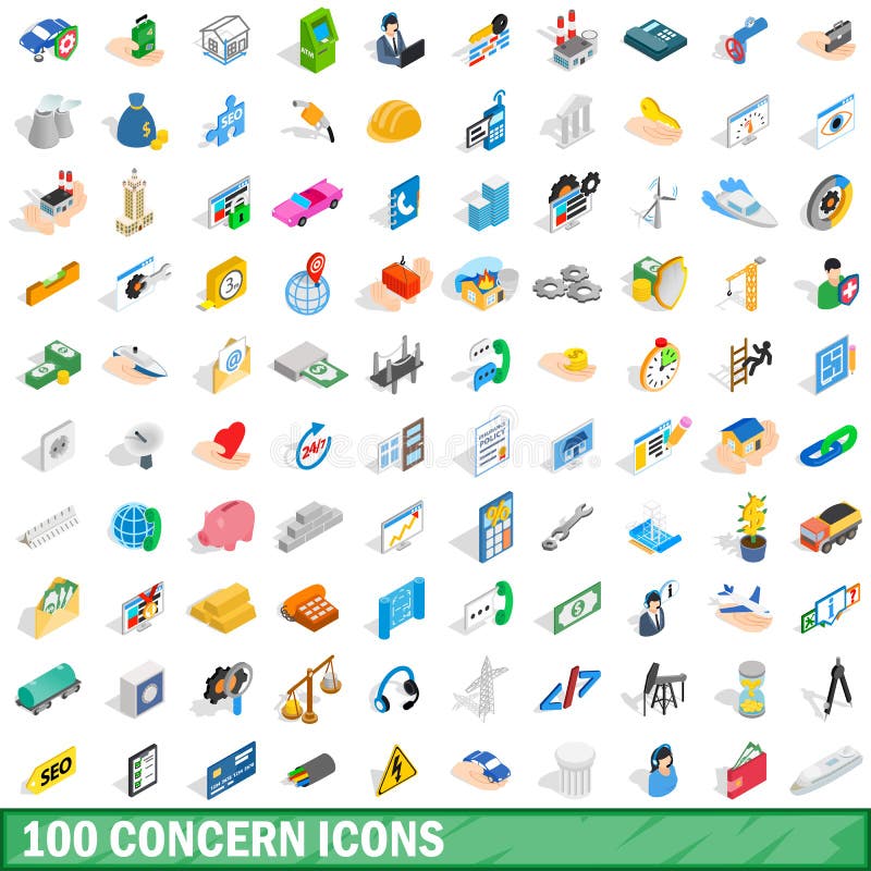 100 Concern Icons Set, Isometric 3d Style Stock Vector - Illustration ...