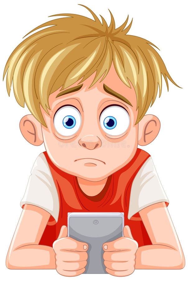 A Concerned Boy with a Mobile Device Stock Vector - Illustration of ...
