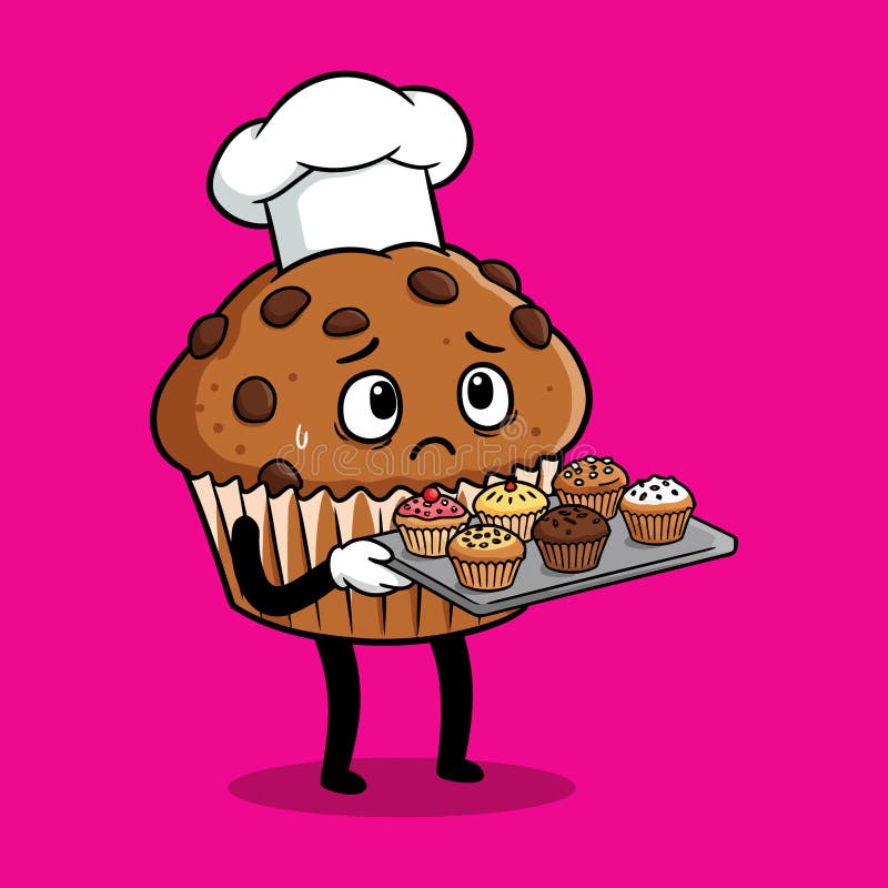 Concerned Chef Muffin Holding Tray of Cupcakes Clipart Stock Vector ...