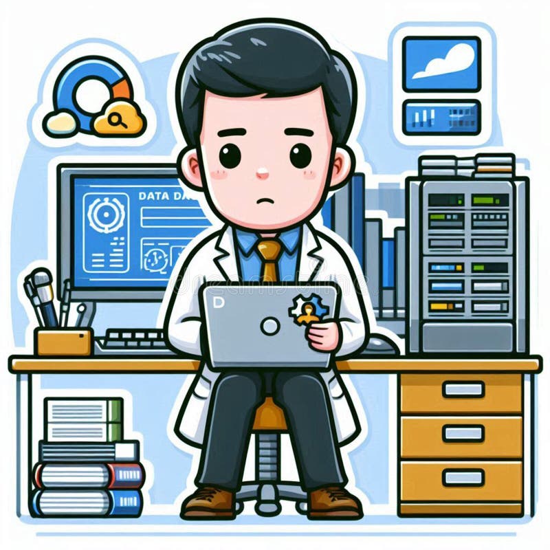 Concerned Data Scientist Works on a Laptop in a Tech Office Stock ...