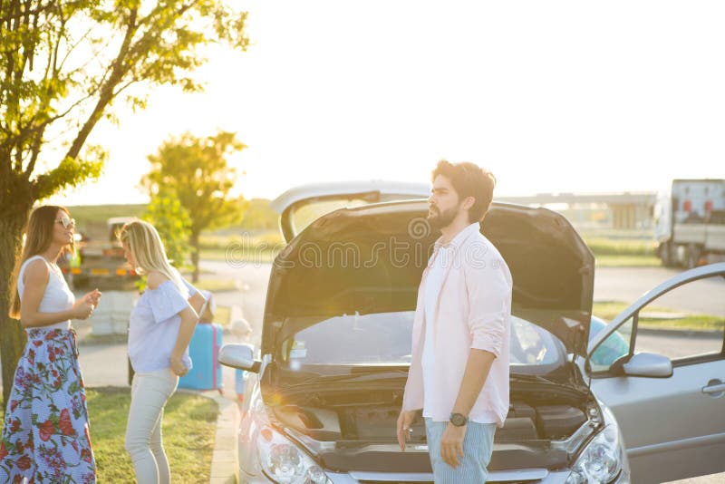 Concerned Driver is Trying To Solve the Problem Stock Image - Image of ...