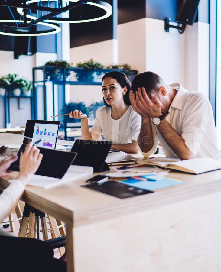 Concerned Employees Working on Startup Project Stock Photo - Image of ...