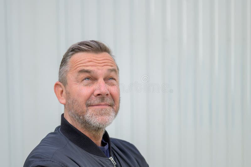 Concerned Man Looking Up with an Anxious Expression Stock Image - Image ...