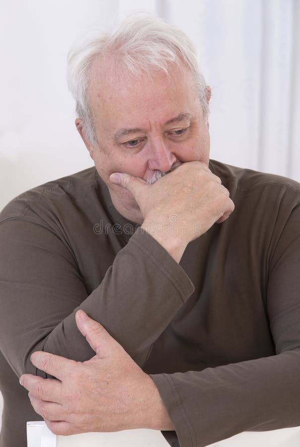 Concerned Overweight Senior Man Stock Photo - Image of healthy, depress ...