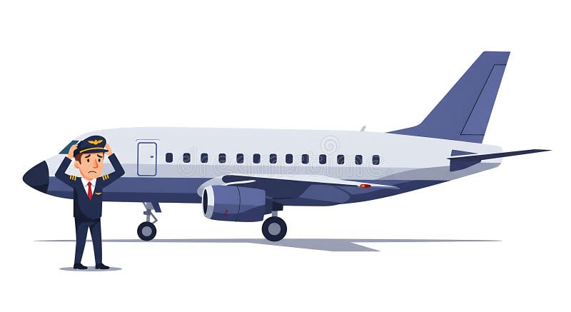 Worried Pilot and Airplane stock illustration. Illustration of graphic ...