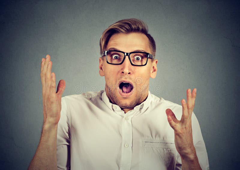 Concerned Scared Young Man in Glasses Stock Image - Image of phobia ...