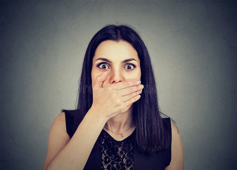 Concerned Scared Young Woman with Hand on Mouth Stock Image - Image of ...