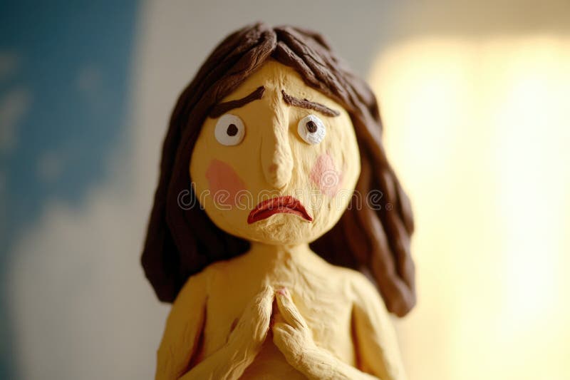 Concerned Woman Character in 3D Plasticine Style for Creative Projects ...