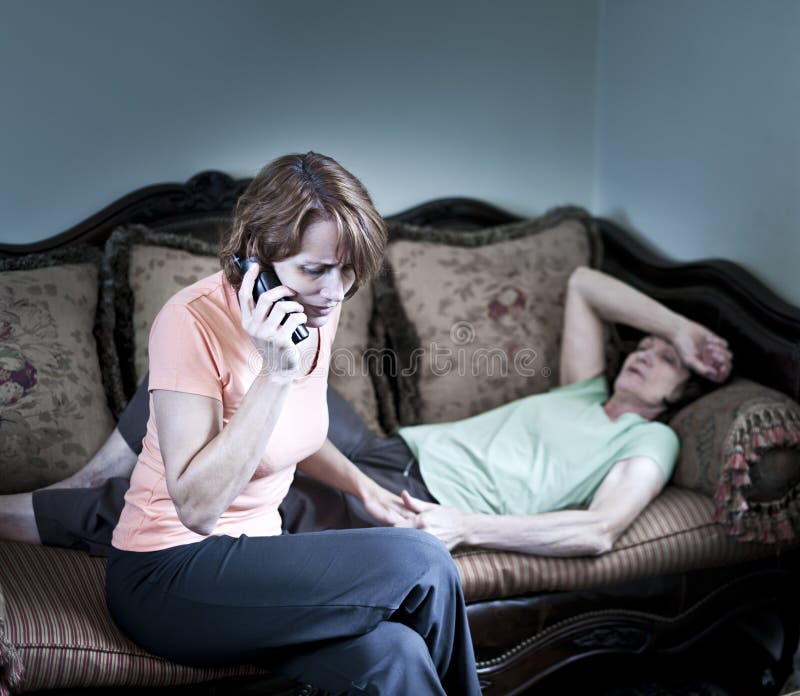 Concerned Woman with Sick Mother Stock Photo - Image of care, aged ...