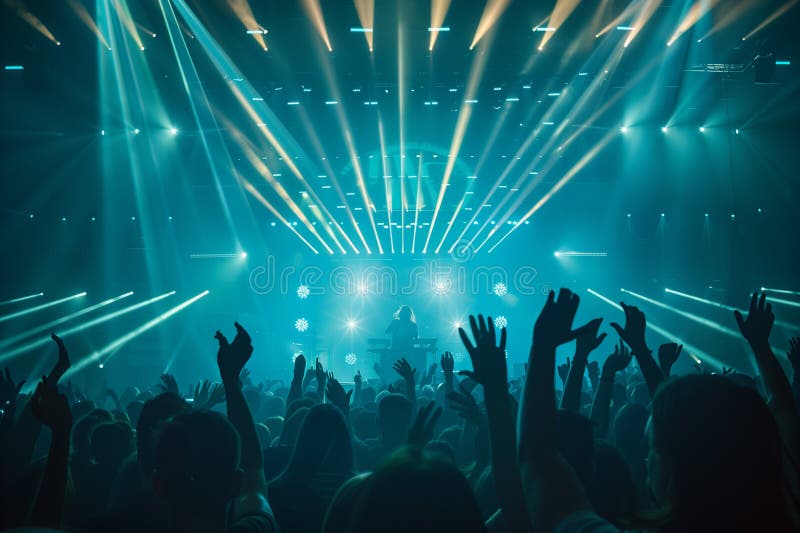 Concert Crowd with Blue Lights Stock Illustration - Illustration of ...