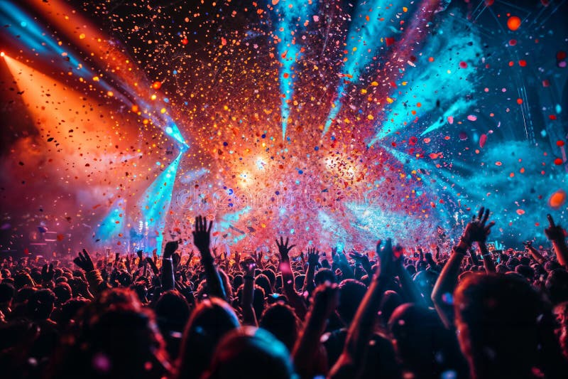 Concert Crowd Celebrating with Confetti. Created with Generative AI ...