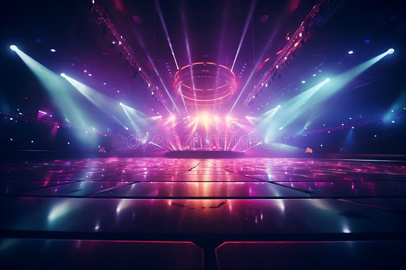 Concert Crowd in Front of a Bright Stage with Lights and Smoke Stock ...