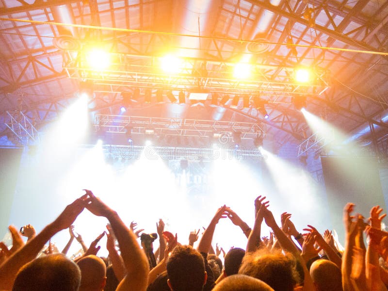 Concert Crowd in Front of Stage Lights Editorial Stock Image - Image of ...