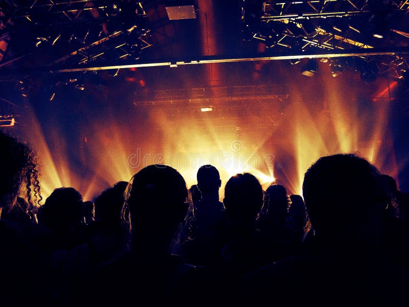 Concert Crowd in Front of Stage Lights Editorial Stock Image - Image of ...