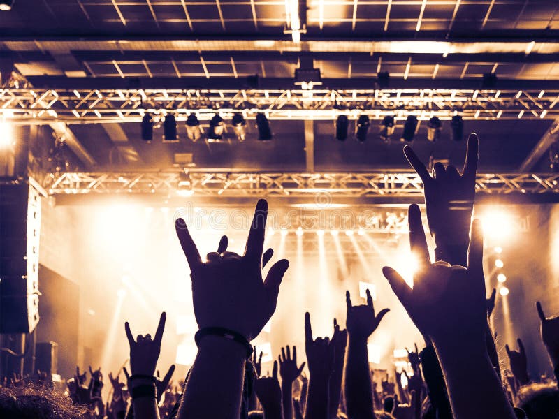 Concert Crowd in Front of Stage Lights Stock Image - Image of spectator ...
