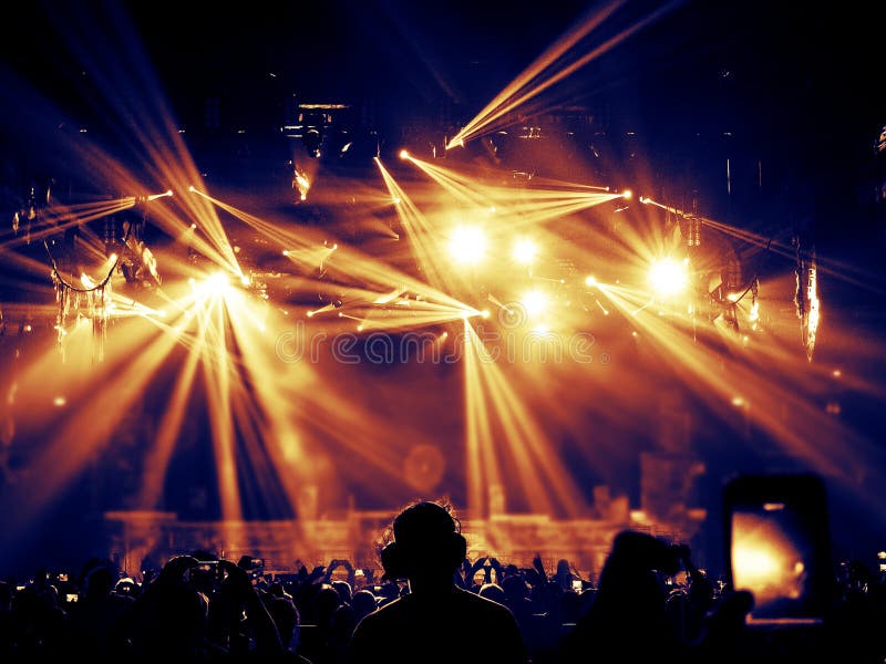 Concert Crowd in Front of Stage Lights Editorial Photo - Image of venue ...