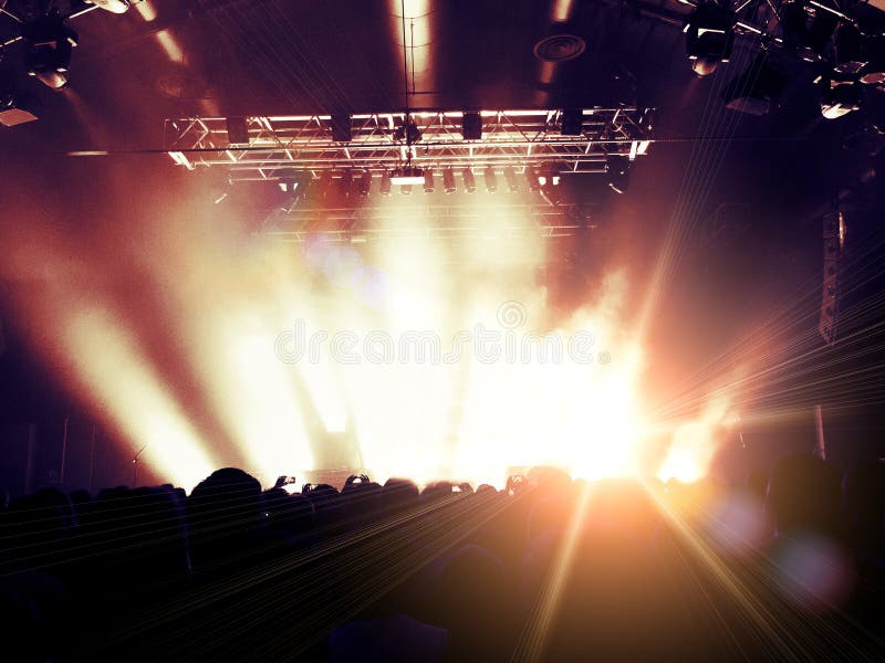 Concert Crowd in Front of Stage Lights Stock Photo - Image of audience ...