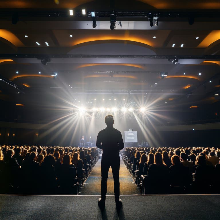 Concert Crowd in Front of Stage with Lights, 3D Rendering Stock ...