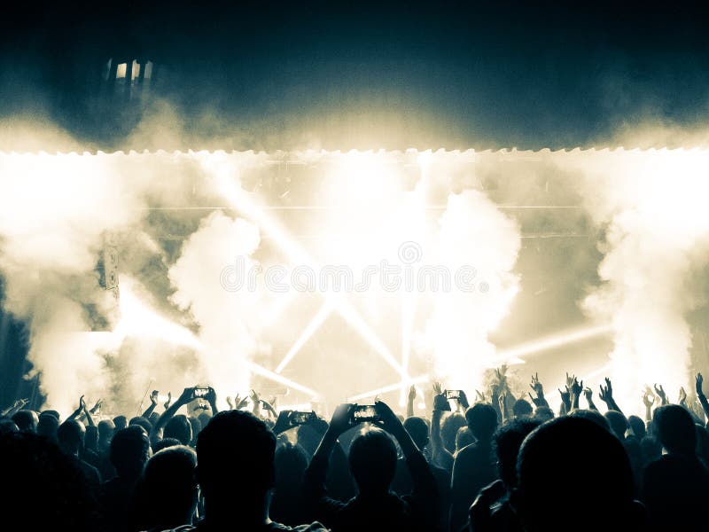 Concert Crowd in Front of Stage Lights Editorial Stock Image - Image of ...