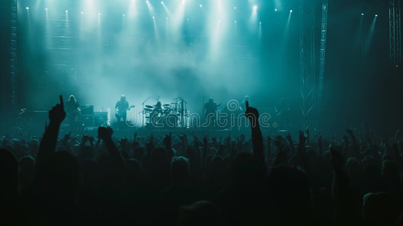 A Concert with a Crowd of People and a Band on Stage. Stage Background ...