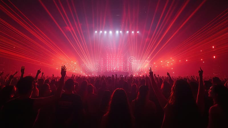 Concert Crowd in Red Laser Lights. Generative AI. Stock Illustration ...