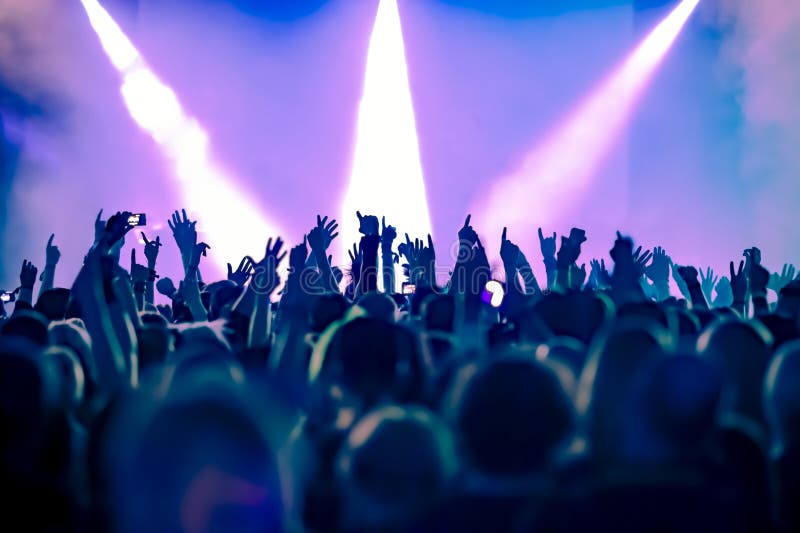 Concert Crowd at Rock Concert Stock Photo - Image of text, concert ...