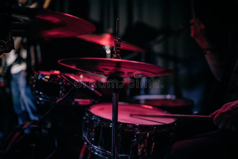 Concert drums on stage stock photo. Image of musical - 136118760