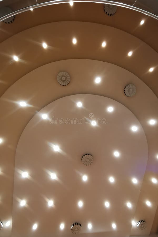 Concert Hall Ceiling with Lamps on and Fire Protection and Ventilation ...