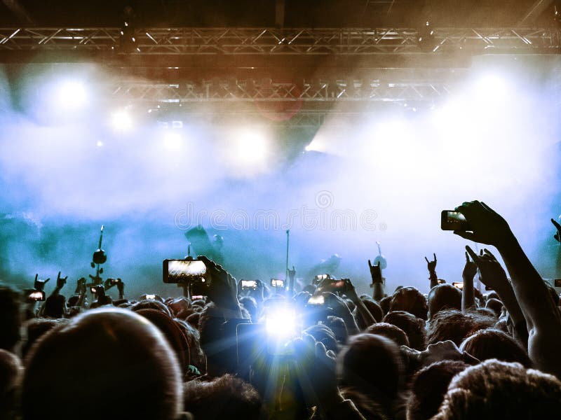 Concert Crowd in Front of Stage Lights Editorial Stock Image - Image of ...