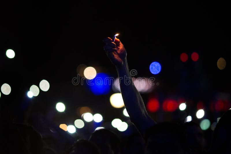 Concert, Lighter in the Hand Stock Image - Image of club, clubbing ...