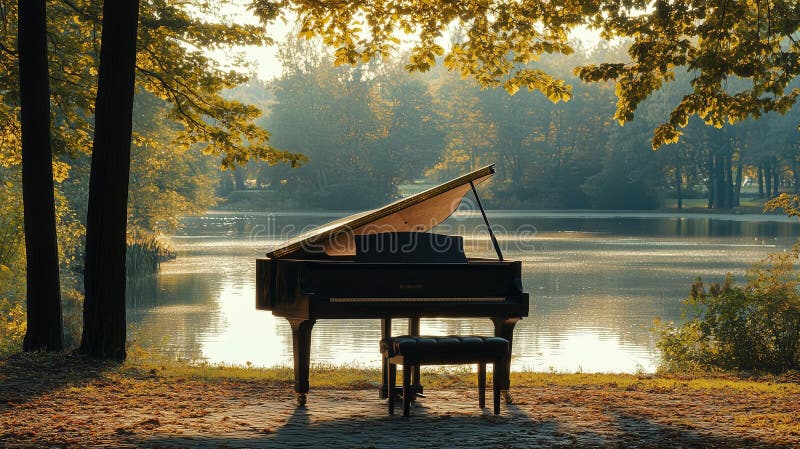Concert of Morning Scenery on the Piano in the Spring Park Stock Image ...