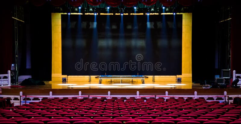 Concert or Performance Hall. Red Seats Armchairs and the Stage before ...