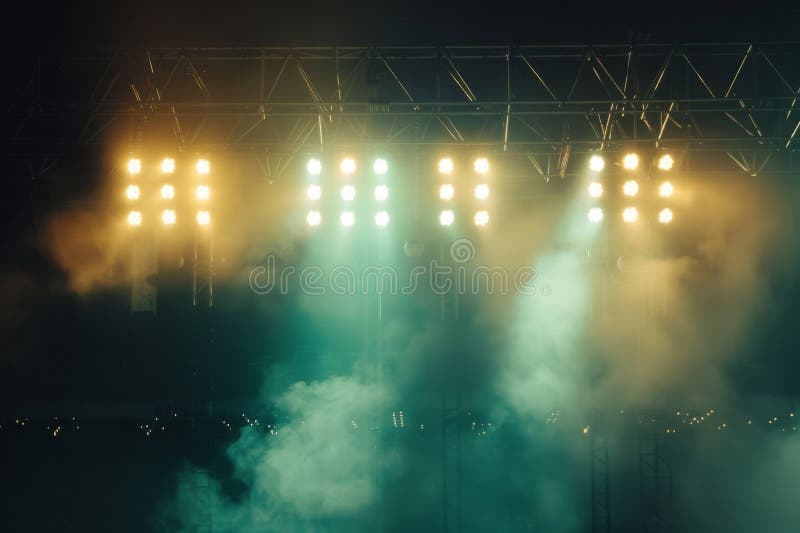 Concert Scene with Bright Light Beams and Smoke Stock Image - Image of ...