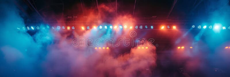 Concert Scene with Bright Light Beams and Smoke Stock Photo - Image of ...