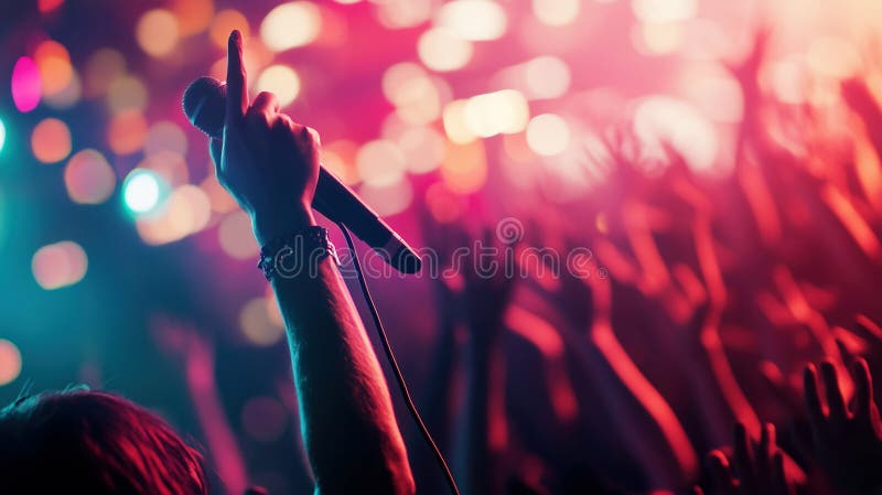 Concert Singer Microphone Stage Lights Crowd Music Stock Illustration ...
