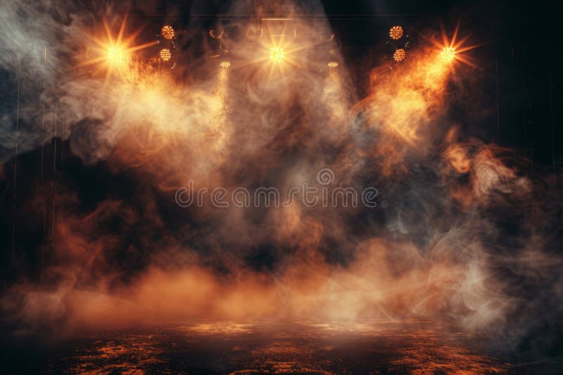 Concert Stage with Illuminated Spotlights and Smoke Stock Image - Image ...