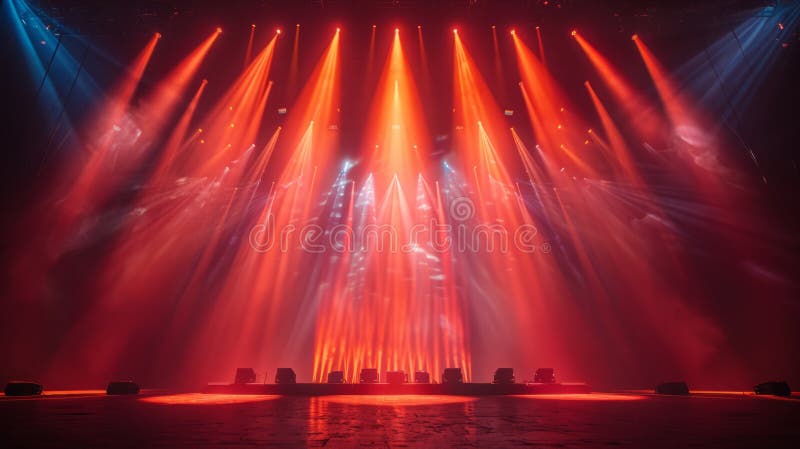A Concert Stage Bathed in Red Spotlight Beams Stock Image - Image of ...