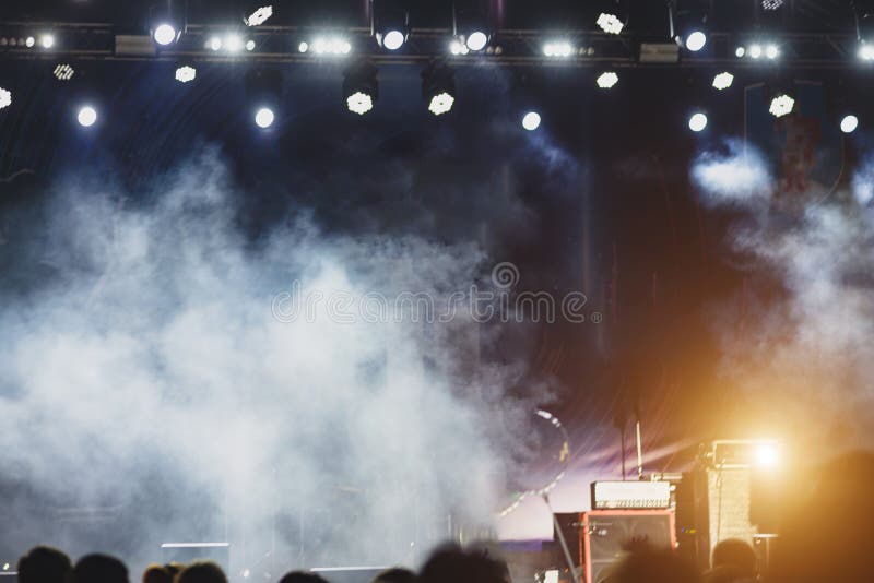 Concert Stage in the Beams of Spotlights. Concert Smoke Stock Image ...