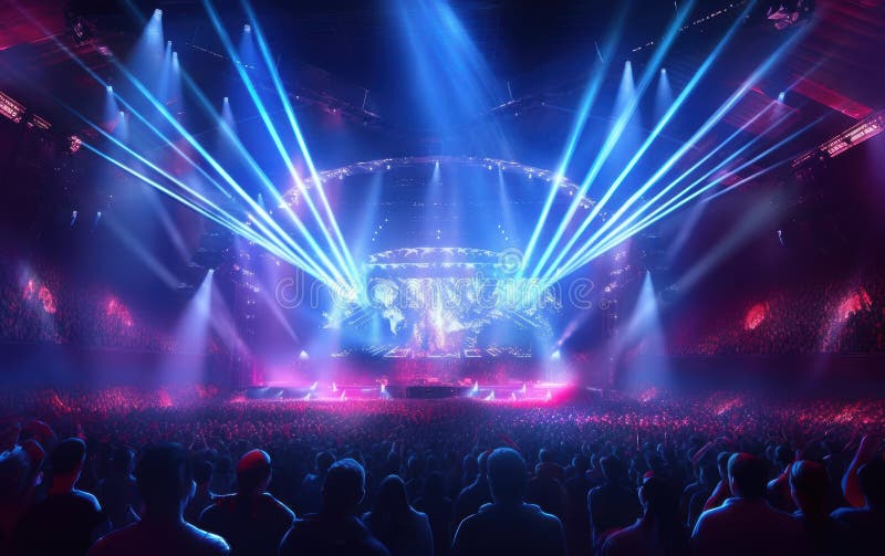 Concert Stage with Blue Laser Beams. Created by Generative Artificial ...