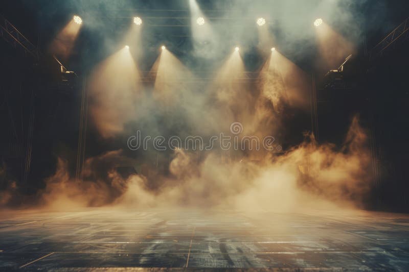 Concert Stage with Illuminated Spotlights and Smoke Stock Photo - Image ...
